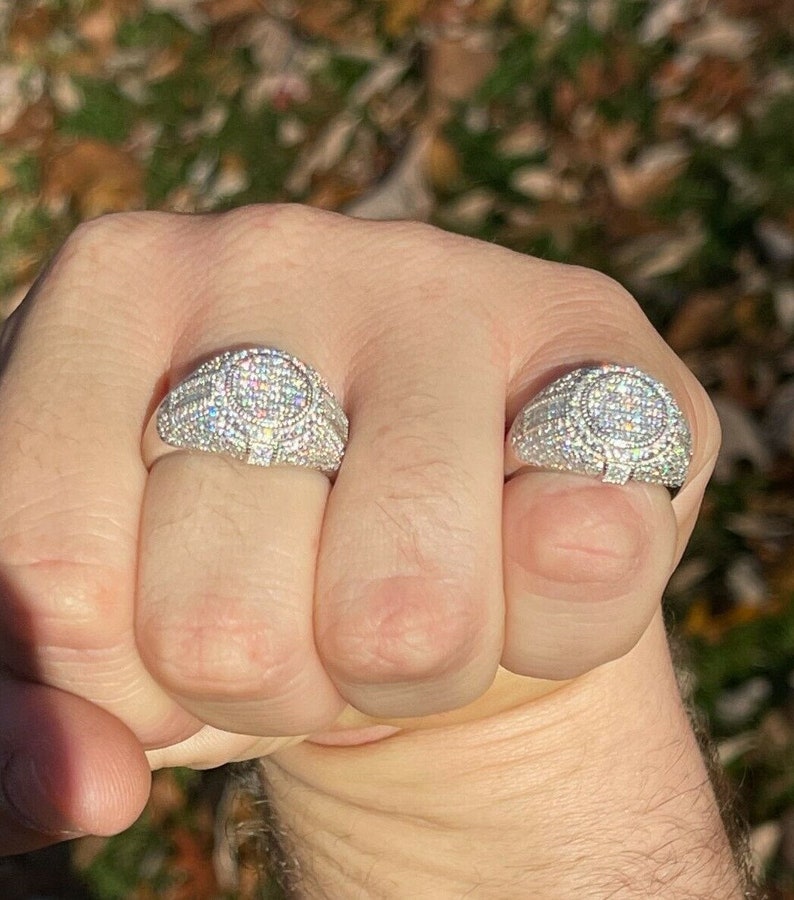 Men's Iced Out Moissanite Round Hip Hop Cluster Pinky Ring - Etsy