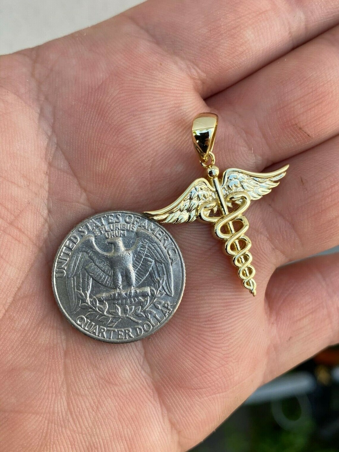 Men's Women's 925 Sterling Silver Caduceus Pendant 14k - Etsy