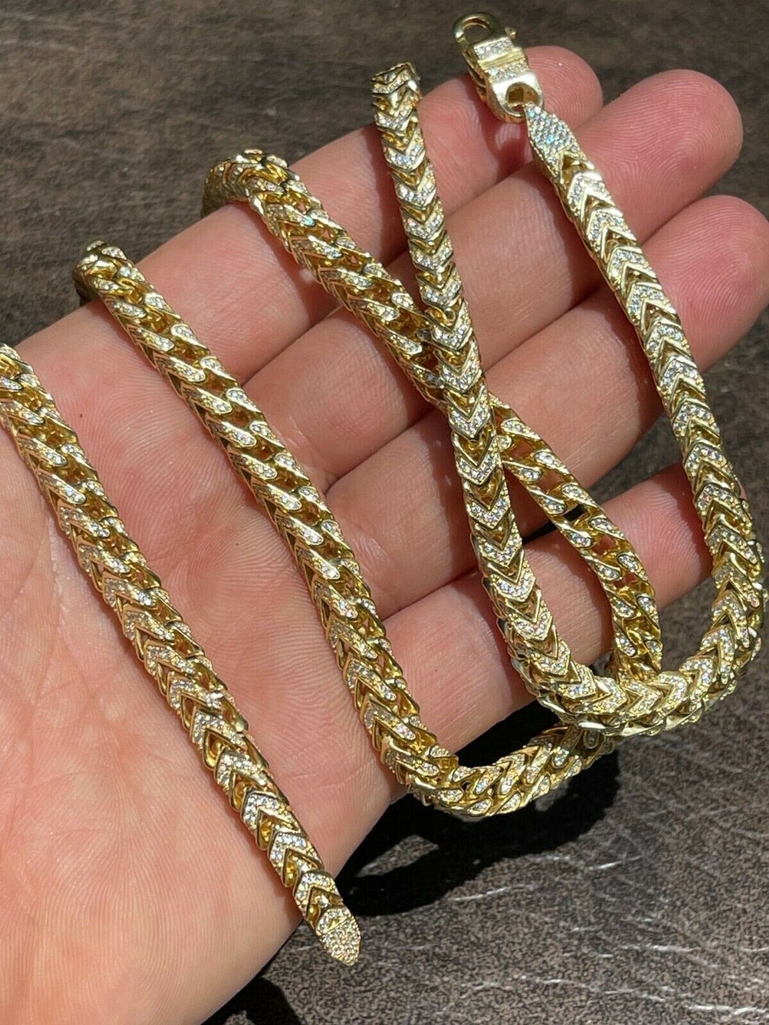 Iced Out Franco Chain: Simulated Diamond Gold Over Sterling Silver, 6mm ...