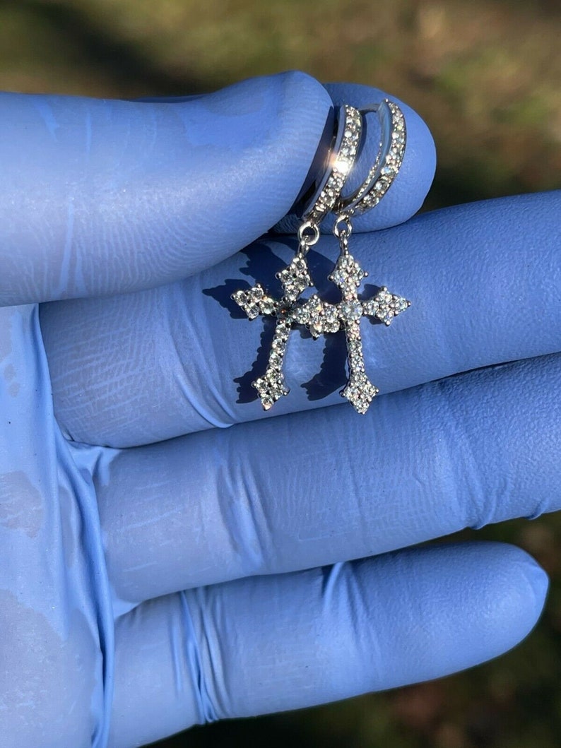 Sterling Silver Iced Cross Hoop Earrings: Gothic Dangle Studs - Etsy