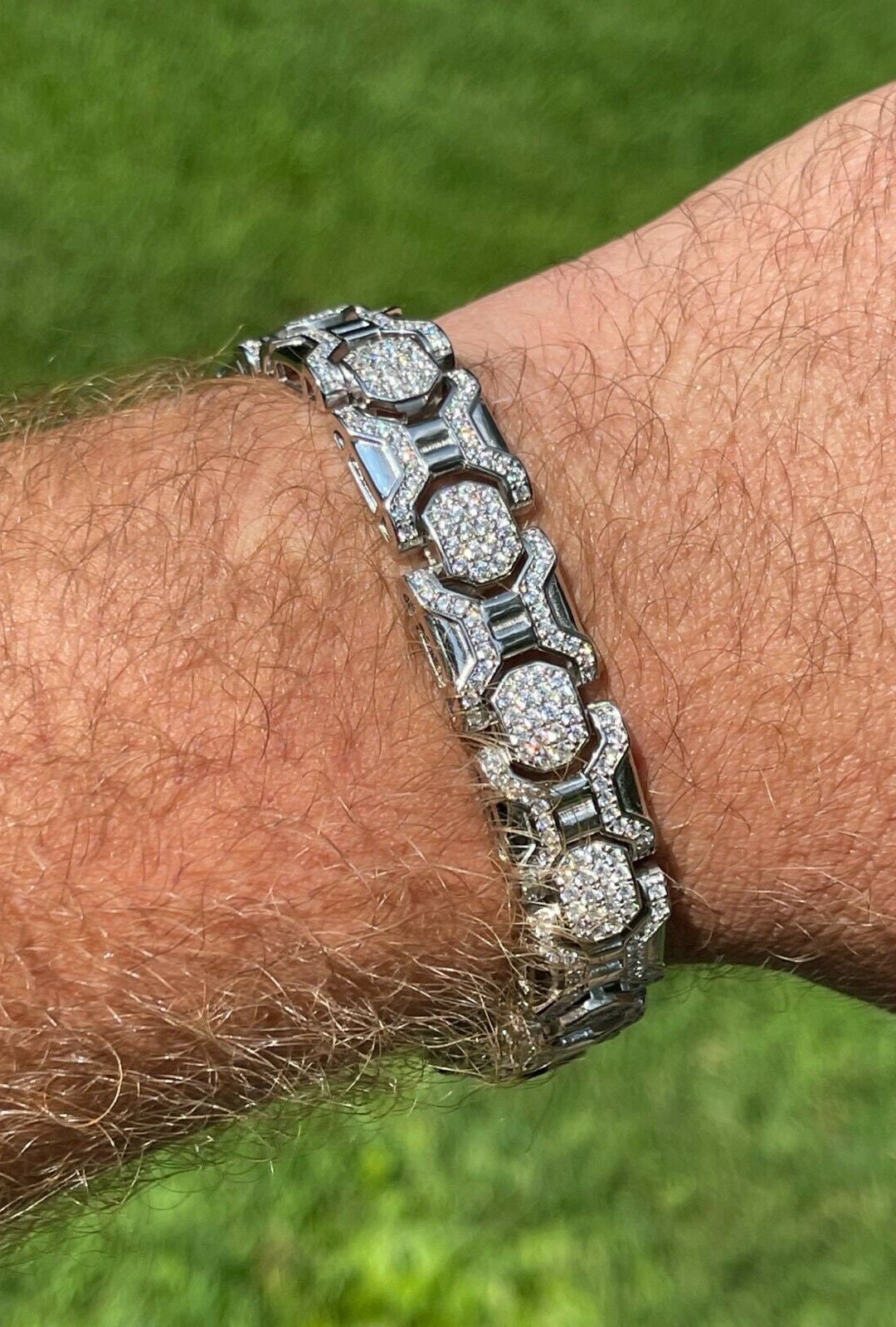 Iced Out Men's Sterling Silver Bracelet: 12.5ct CZ, Heavy Link - Etsy