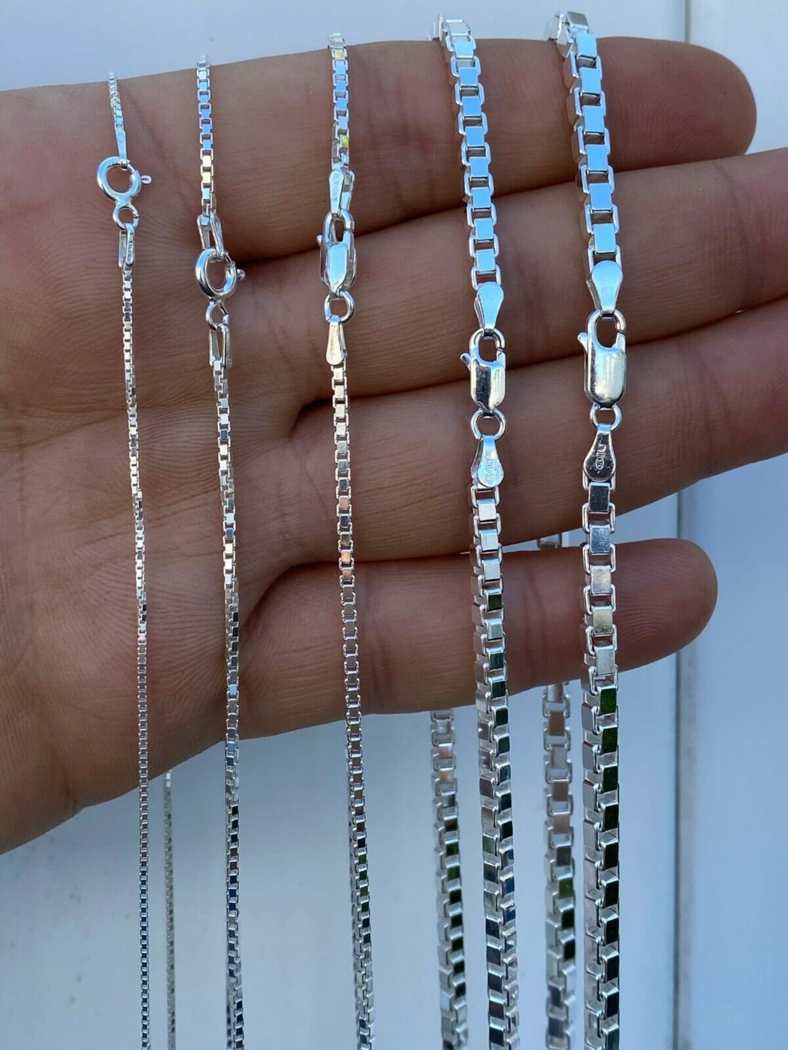 Real Solid 925 Sterling Silver Squared Box Chain 1-4mm Necklace Men ...