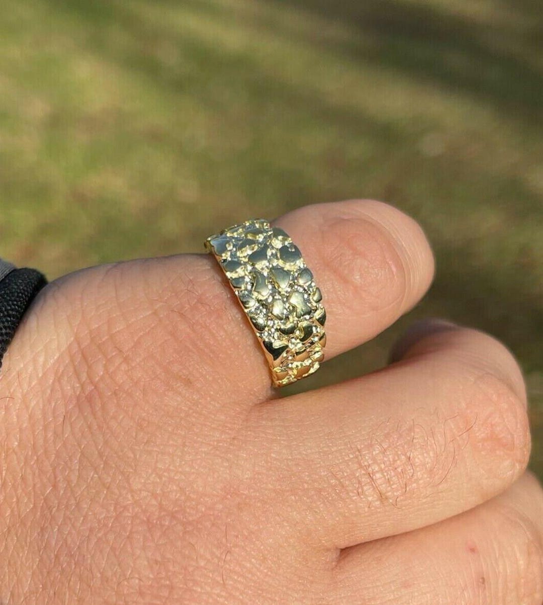Men's Women's NUGGET Band Pinky Ring 14k Gold Over Solid 925 Sterling ...