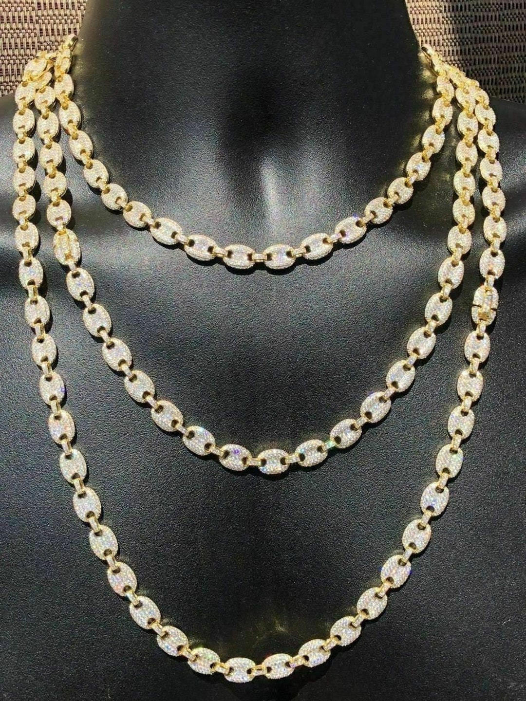 Men's Women's Iced Out Puffed Mariner Chains Simulated Diamonds cz 14k ...