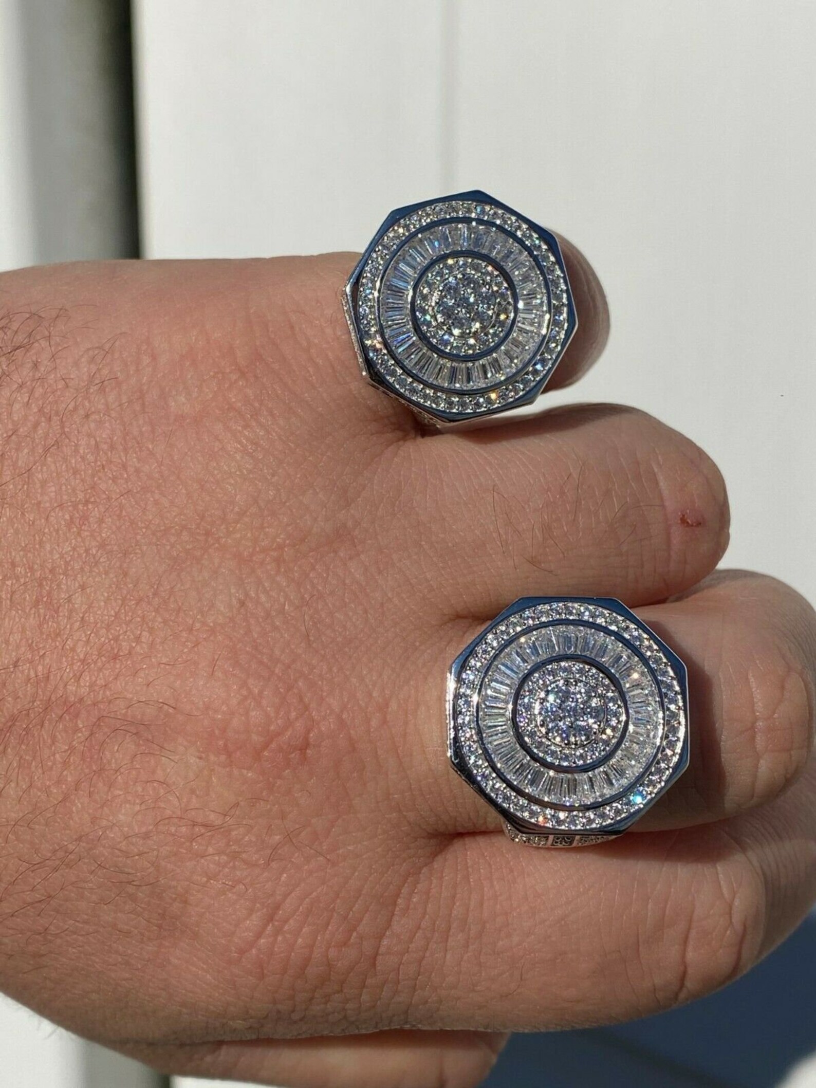 Iced Out Baguette Octagon Ring: Solid Sterling Silver Pinky Ring - Etsy