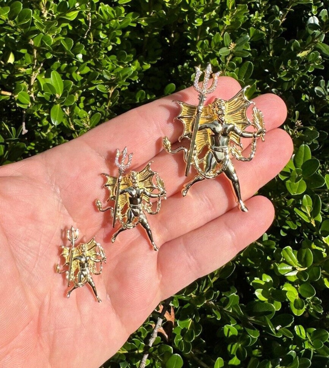 MOISSANITE Devil Satan Demon Diablo Pendant 14k Gold Vermeil on 925 Sterling Silver 3 Sizes ...