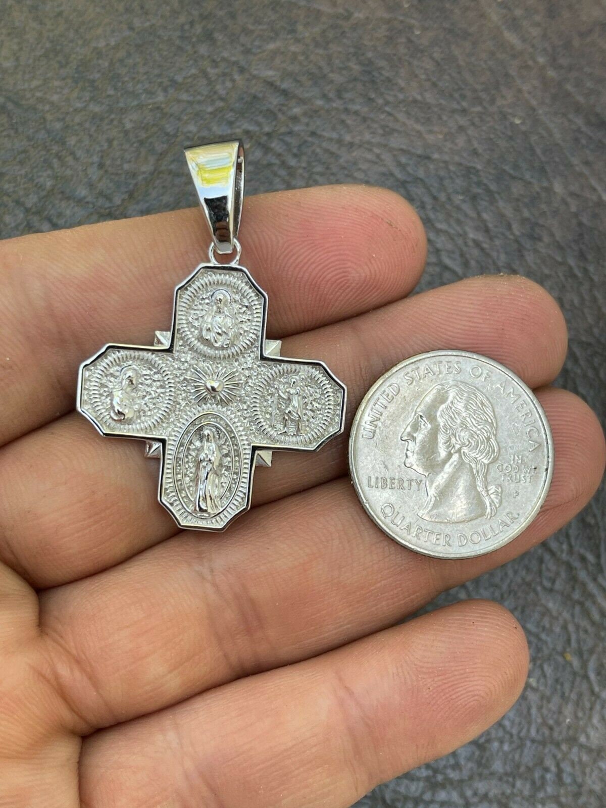 Four Way Cross Pendant: 925 Sterling Silver, Sacred Heart Medallion - Etsy