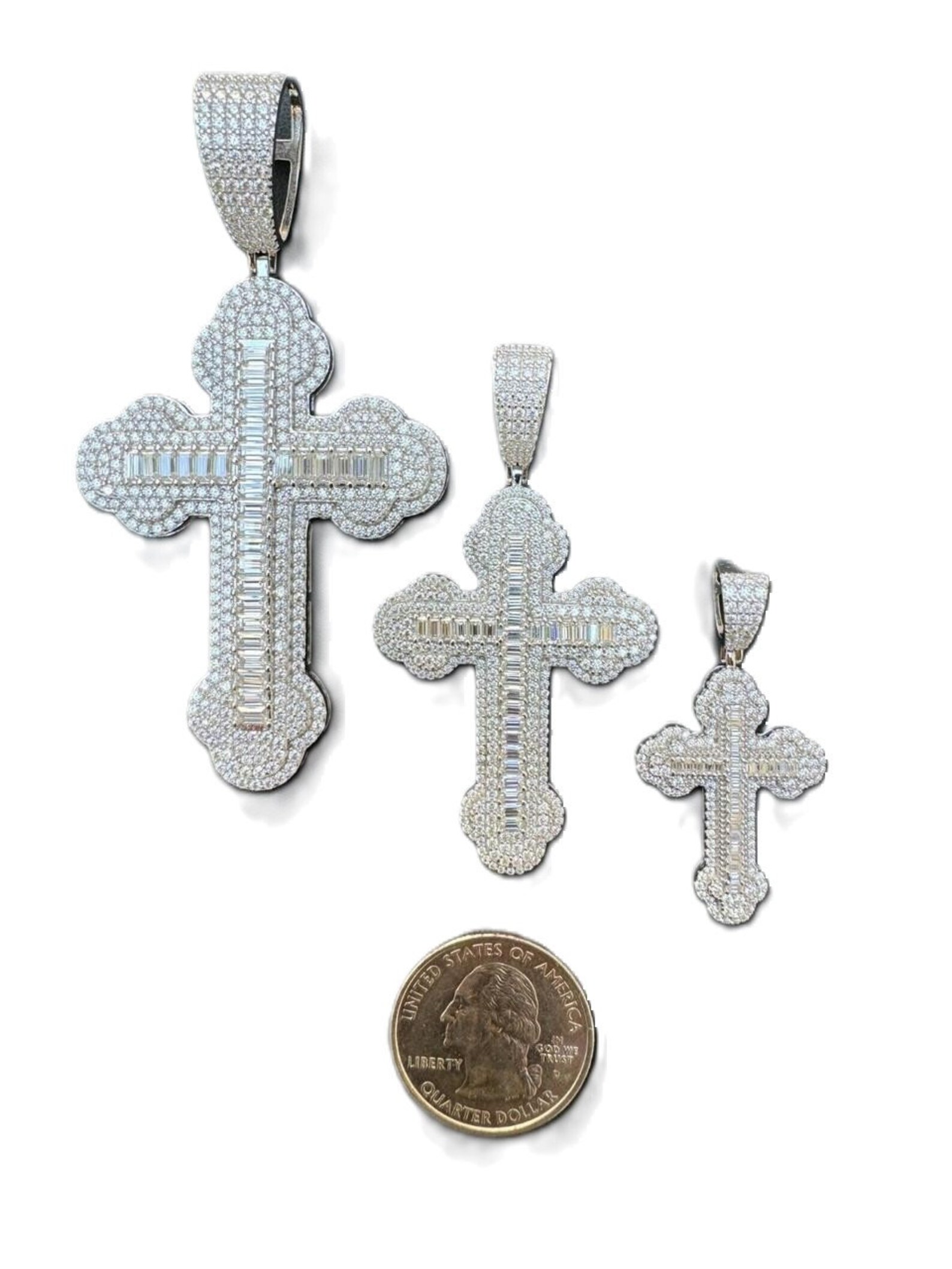Iced Out Baguette Moissanite Gothic Cross Pendant - Sterling Silver - Etsy