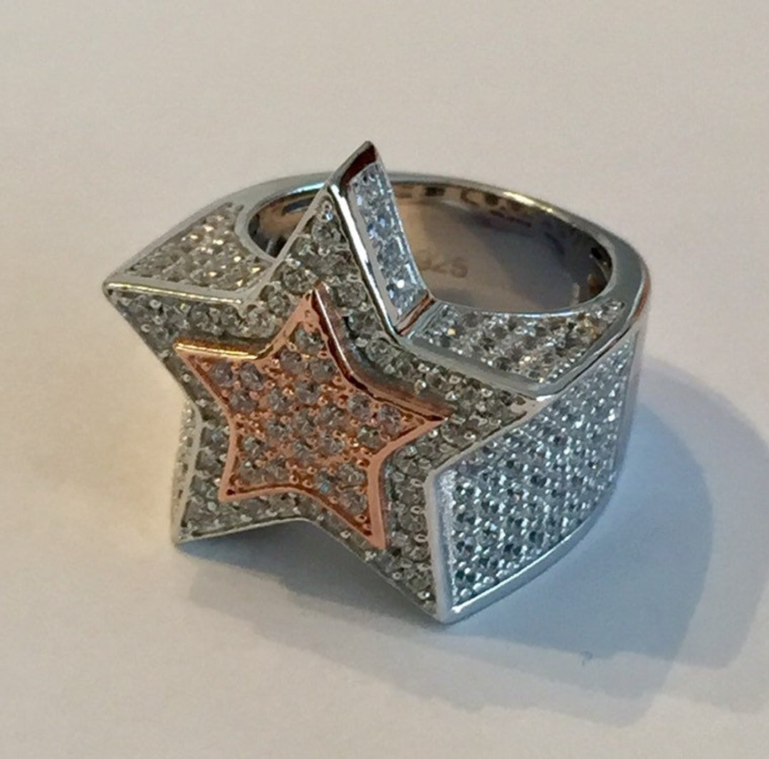 Custom Handmade 3-D Star Hip Hop Pinky Ring Solid 925 Sterling Silver ...