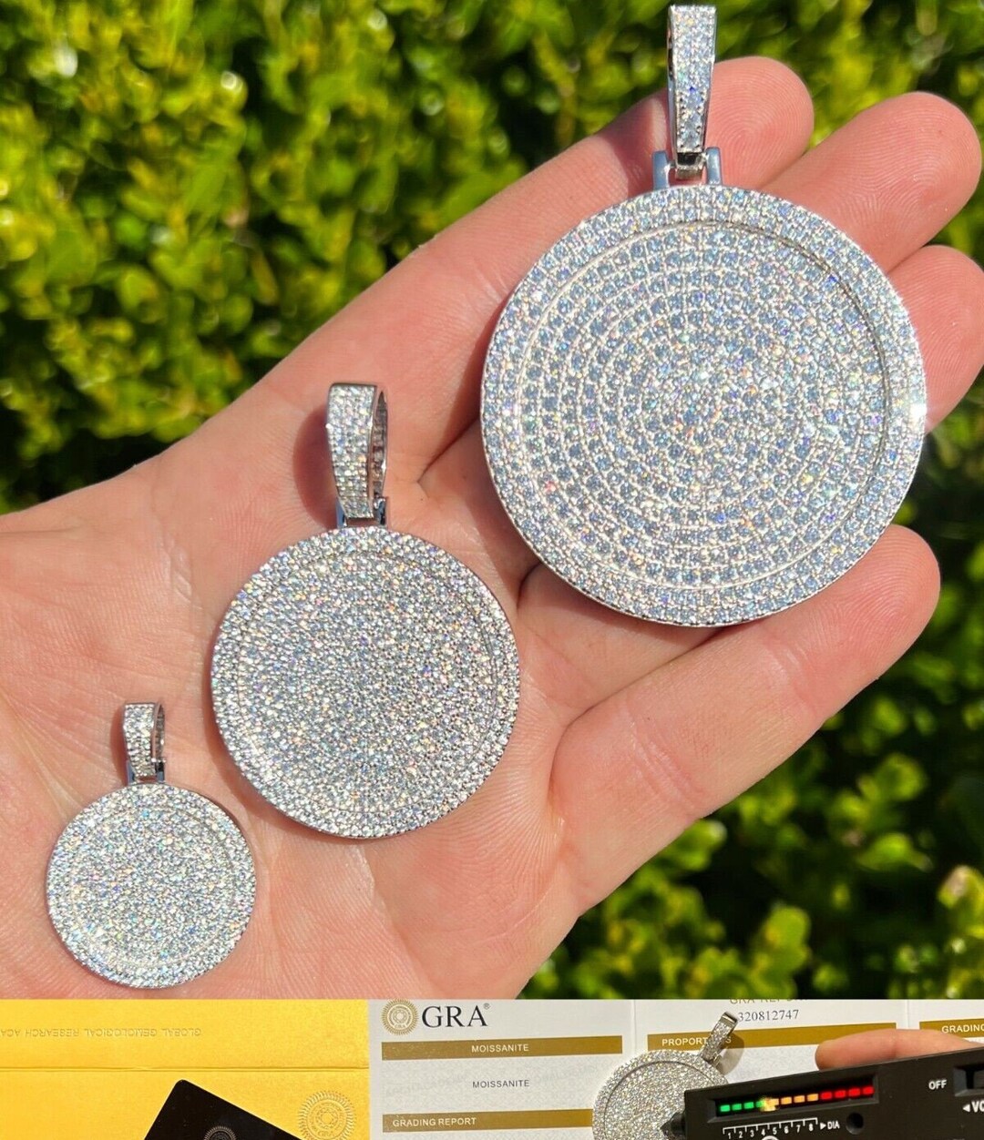 Moissanite Iced Out Round Circle Hip Hop Rapper Medallion Pendants ...