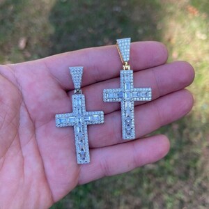 Iced Out Baguette 925 Sterling Silver Men's Women's Crucifix Cross ...