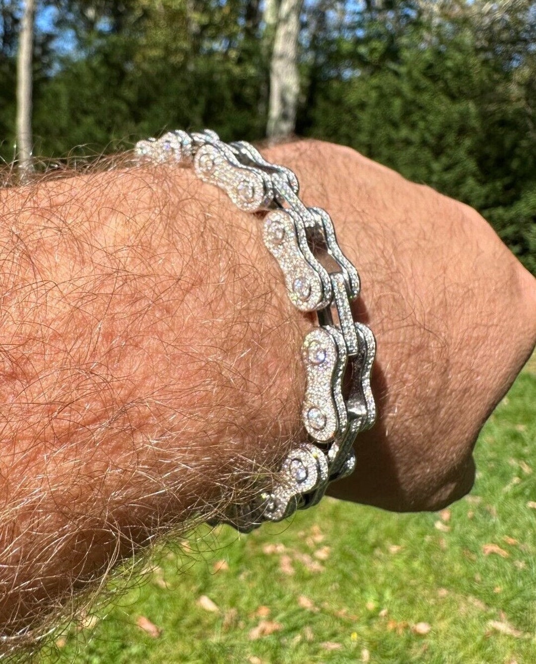 Moissanite Bike Chain Bracelet: Sterling Silver Rhodium Finish - Etsy
