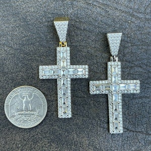 Iced Out Baguette 925 Sterling Silver Men's Women's Crucifix Cross ...
