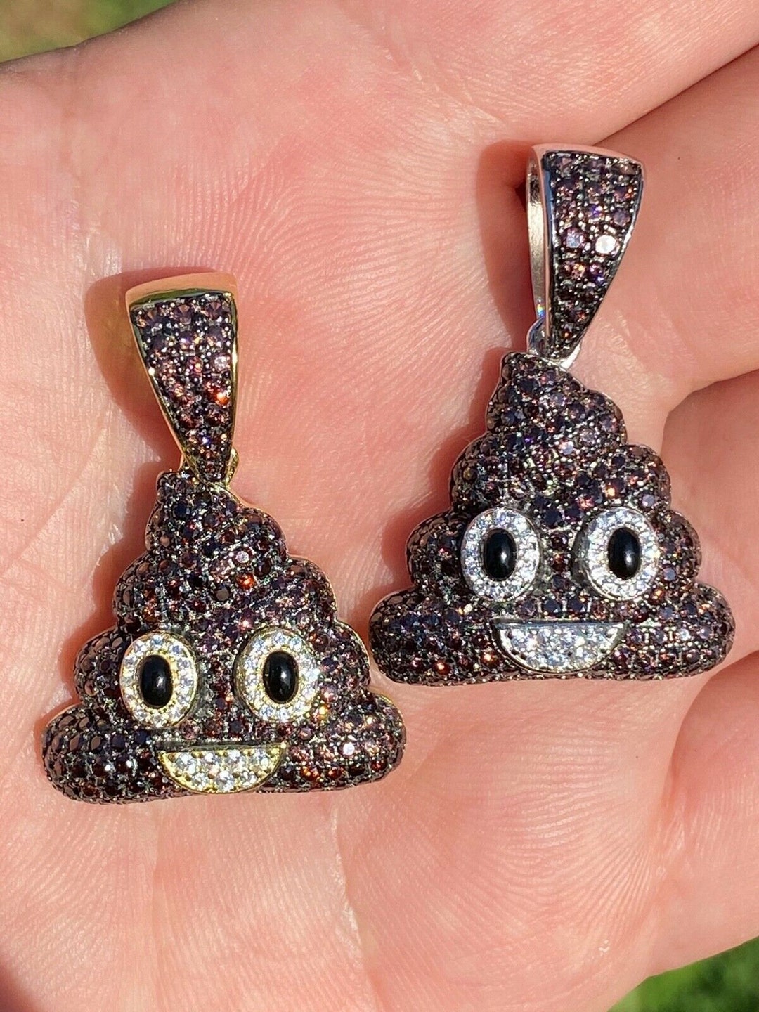 Iced Out Poop Emoji Pendant: 925 Sterling Silver, Simulated Diamonds - Etsy