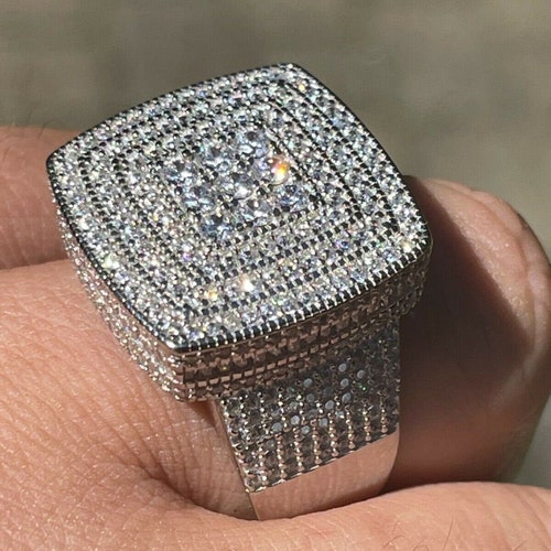 Men's Iced Out Moissanite Square Hip Hop Cluster Pinky - Etsy
