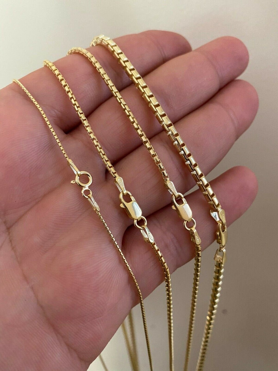 14k Gold Over Real Solid 925 Sterling Silver Rounded Box Chain 1-3mm ...