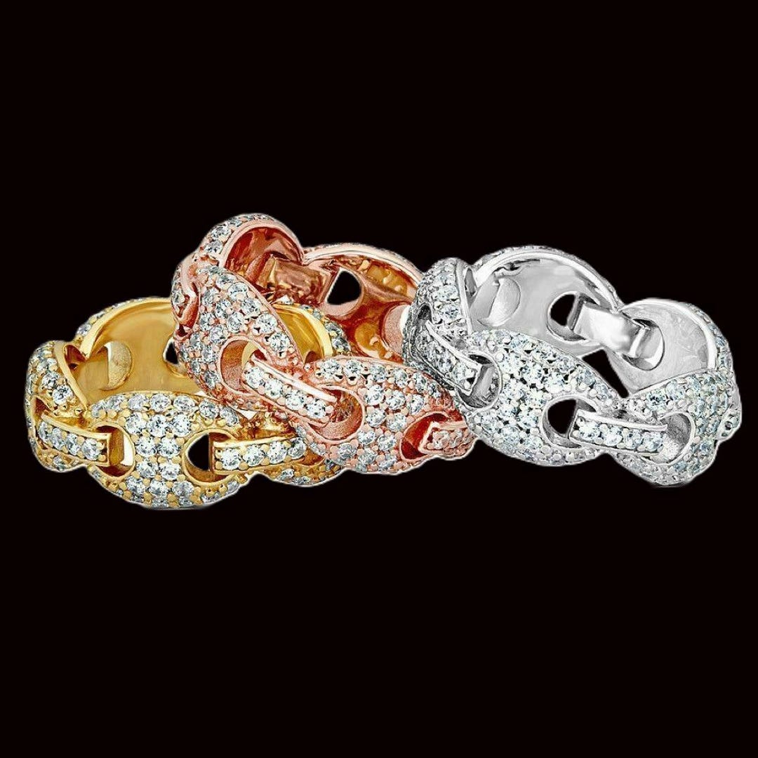 Iced Out Puffed Mariner Ring: 925 Sterling Silver, CZ Simulated ...