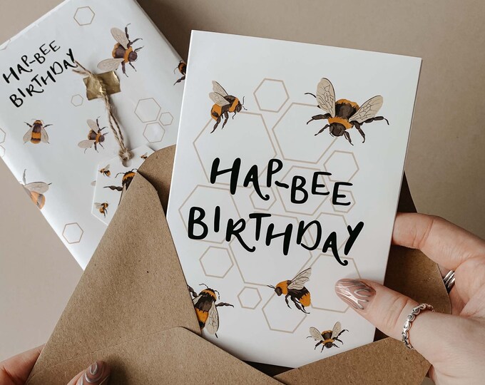 Hap-bee Birthday Card for Bee Lovers A6 Bumble Bee Birthday - Etsy