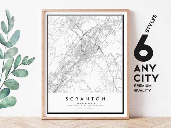 Scranton Map Print PA Map Poster Pennsylvania Personalized - Etsy