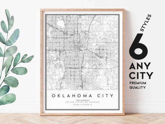 Oklahoma City Map Print OK Map Poster Oklahoma Personalized - Etsy