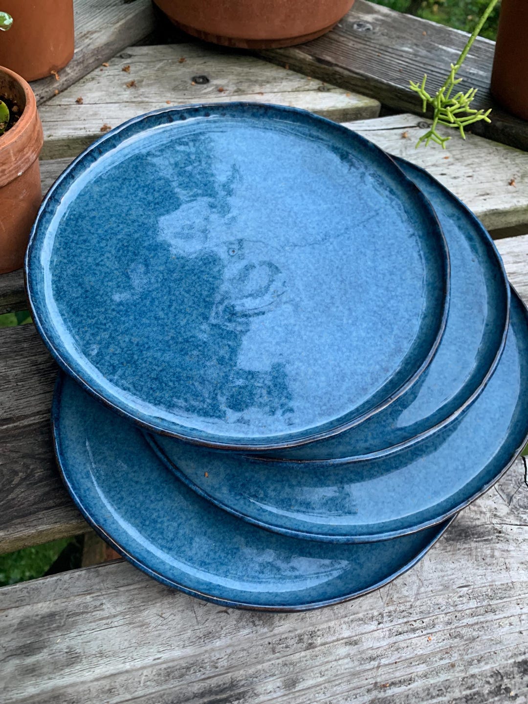 Four Deep Blue Dinner Plates - Etsy