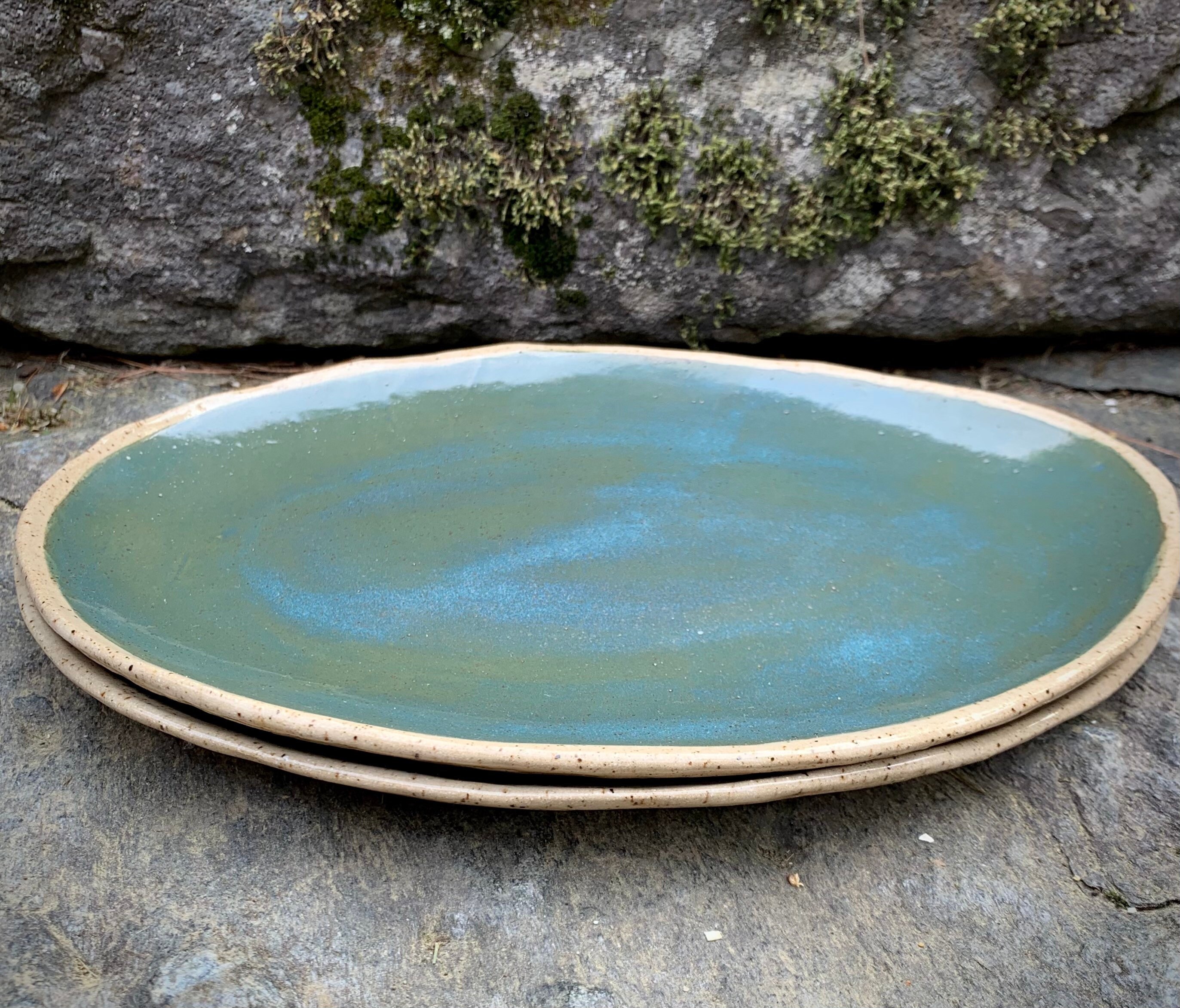 Set of Four Blue Oval Plates - Etsy