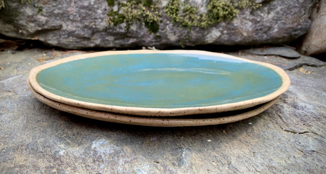 Set of Four Blue Oval Plates - Etsy