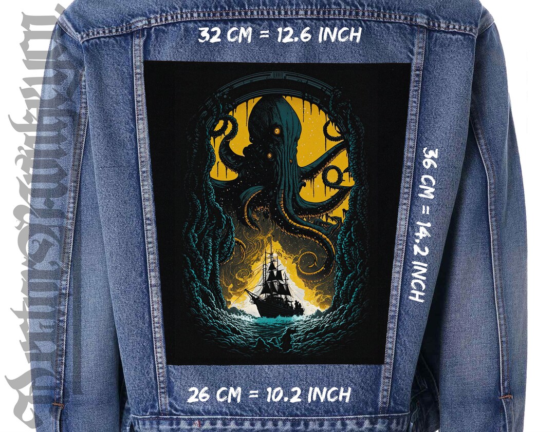 Giant Octopus Back Patch - Nautical Kraken Design, Tentacles & Ship ...