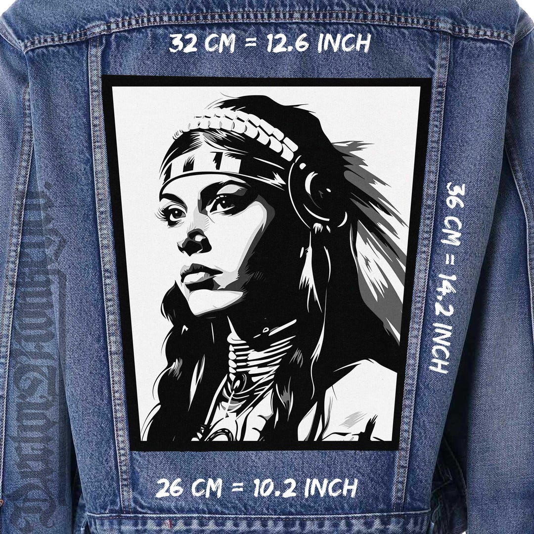 Native American Woman Backpatch: Sew-on Canvas Jacket Art (36x26x32 Cm ...