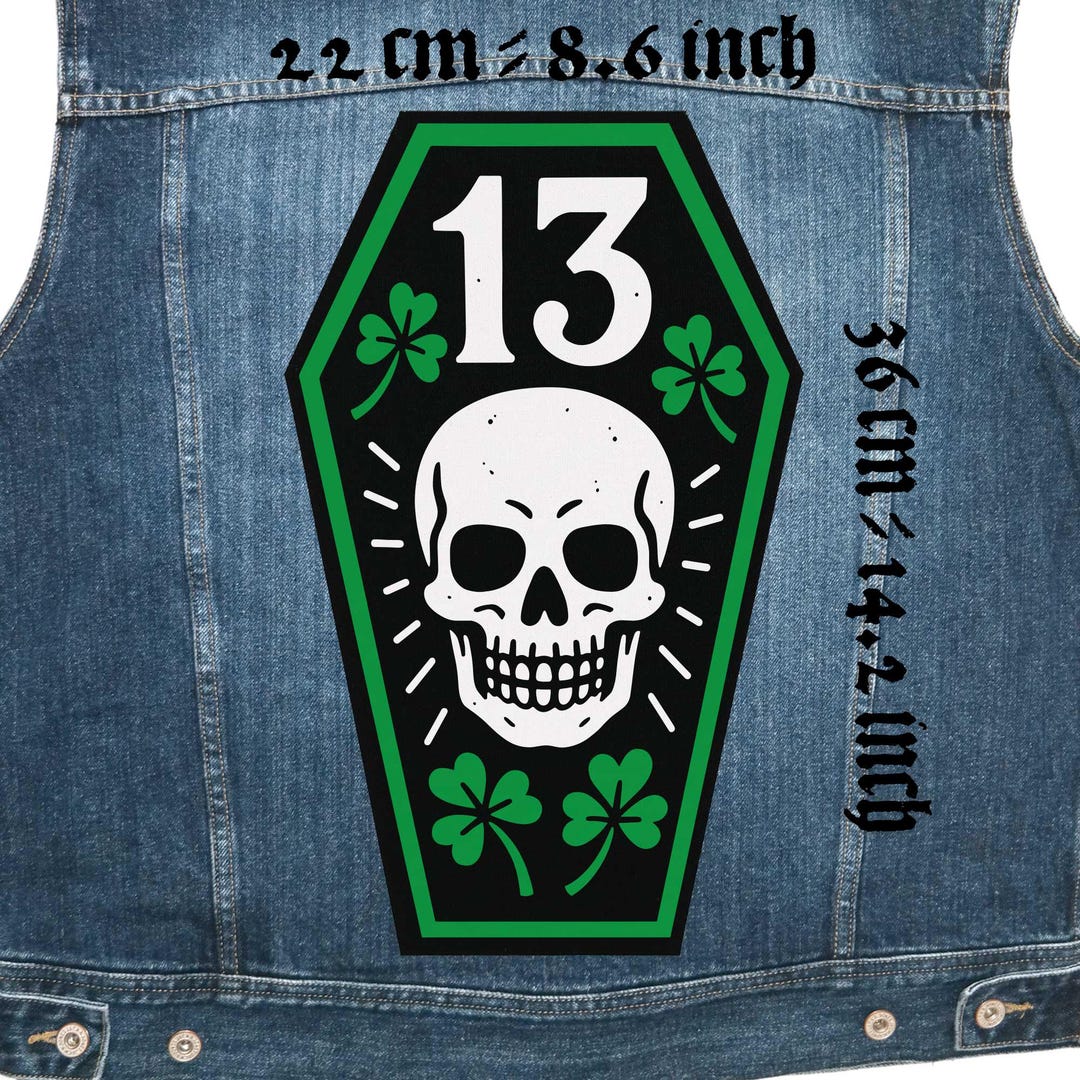 Lucky 13 Coffin Back Patch: Skull & Clover Canvas Sew-on - Etsy