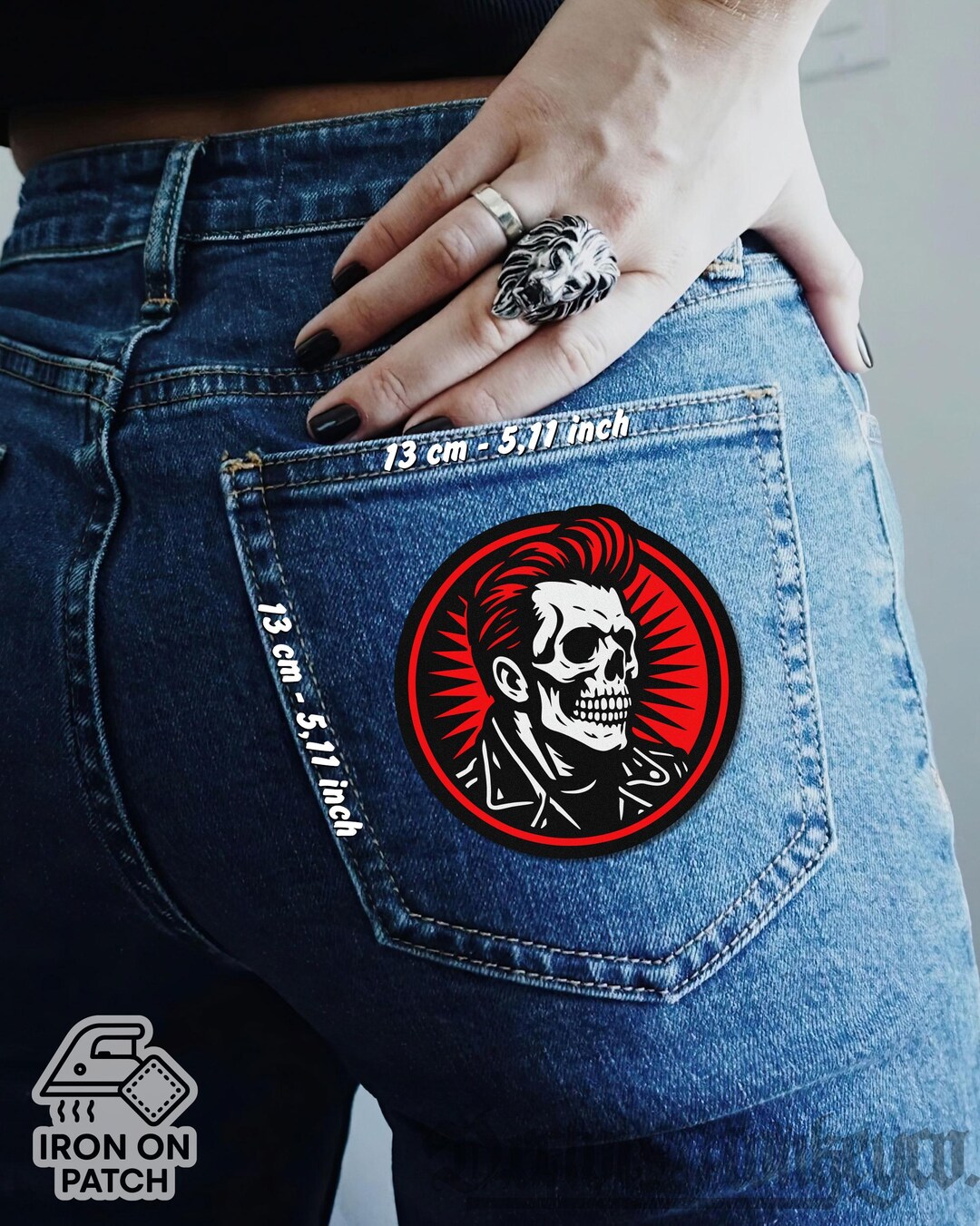 Psychobilly Skull Pocket Patch Sew on Rockabilly Denim Jacket Back ...