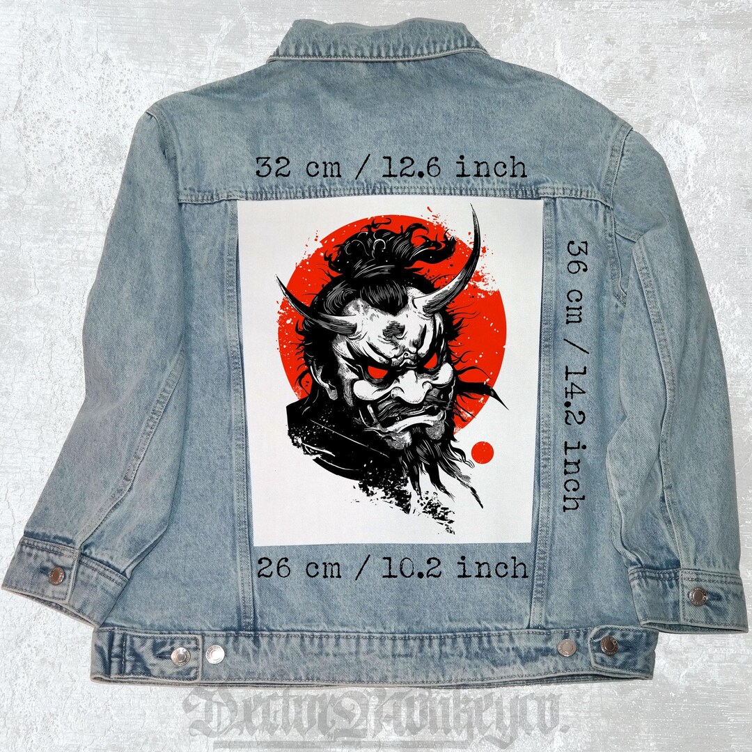 Samurai Oni Mask Sew-on Canvas Back Patch for Jackets, Vests, and ...