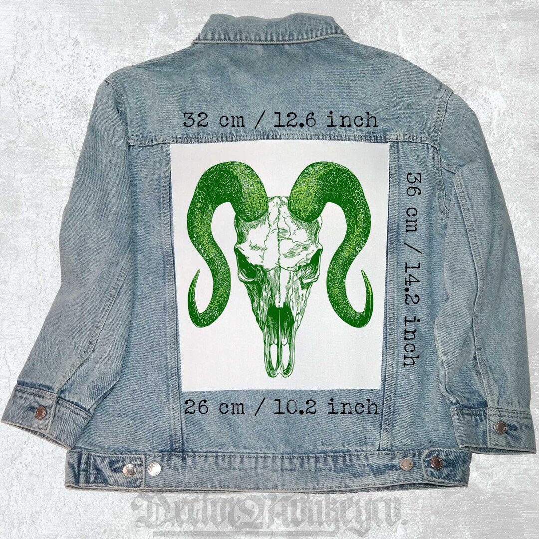 Green Goat Skull Sew-on Canvas Back Patch for Jackets, Vests & Flannels ...