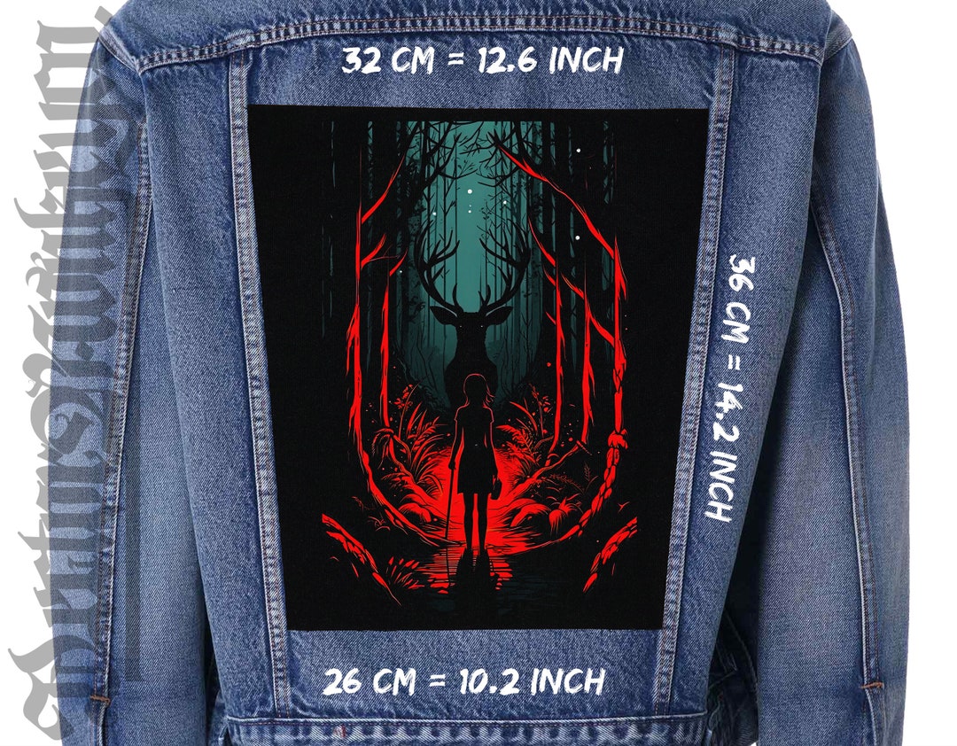 Elf & Deer Forest Back Patch: Sew-on Black Canvas Jacket Vest Patch - Etsy