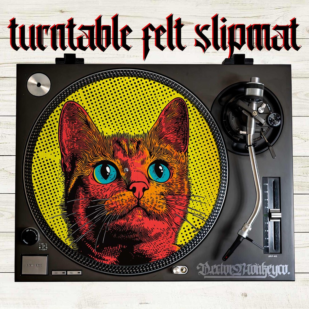 Pop Art Cat Felt Turntable Slipmat 12 Vibrant DJ Accessory for Cat ...