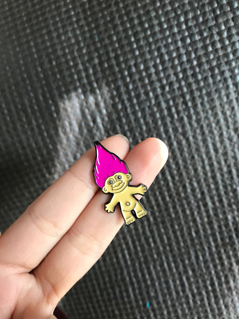 Yellow or Pink Hair 90's Good Luck Troll Enamel Pin - 1.25 Simple ...