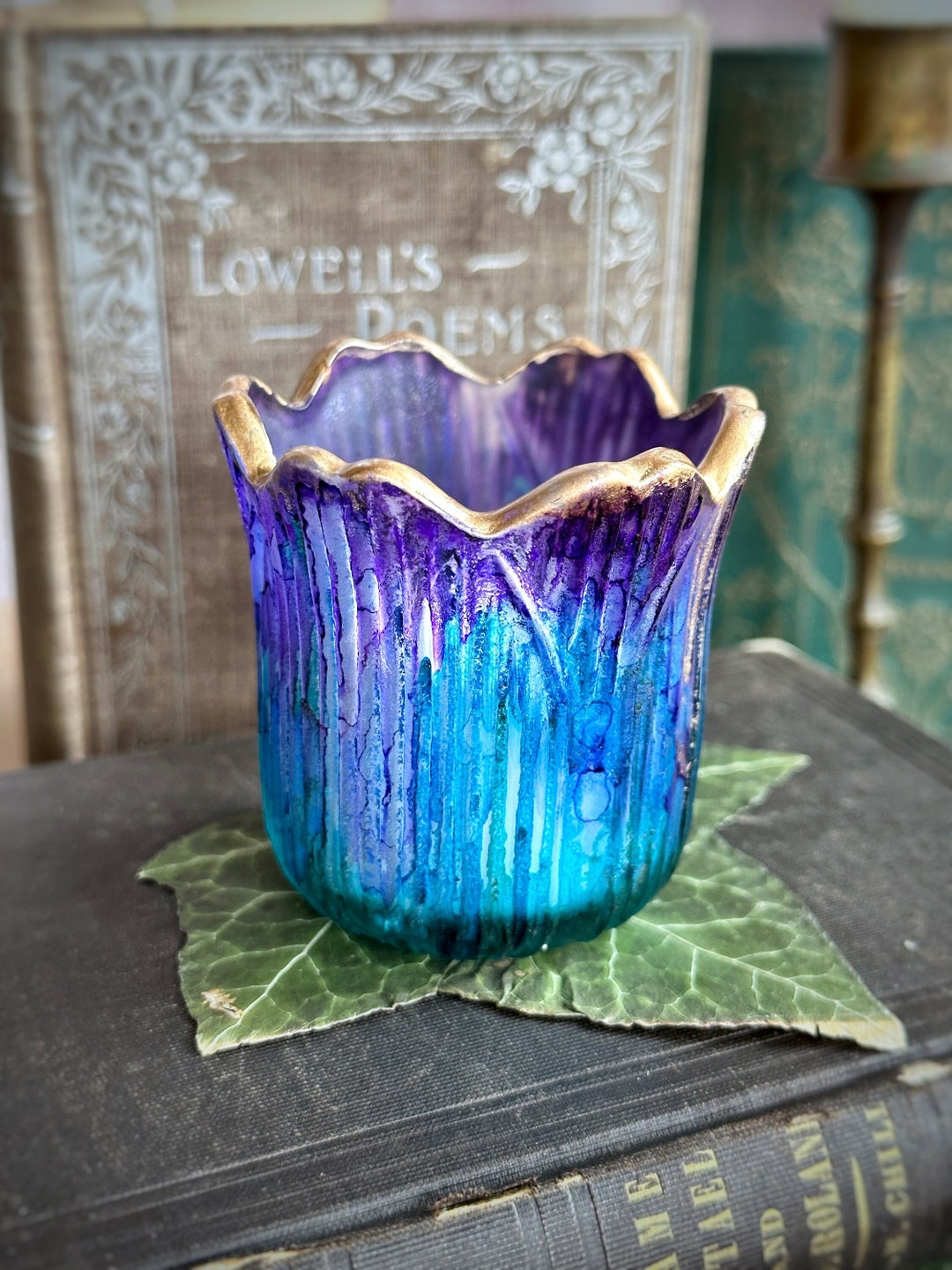 BLUE LAGOON Hand Painted Glass Tulip Flower Led Candle Light - Etsy