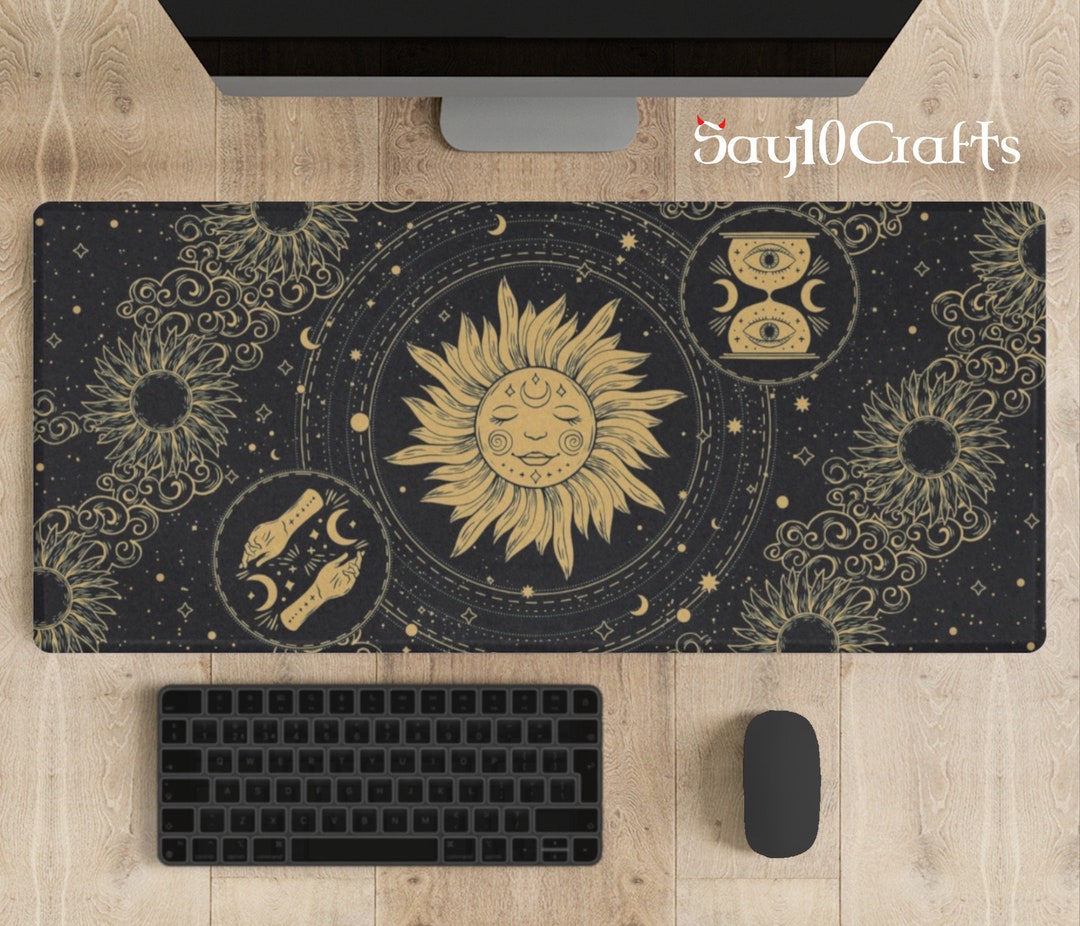 Gold Sun Desk Mat Aesthetic Dark Cottagecore Desk Decor Witchy - Etsy