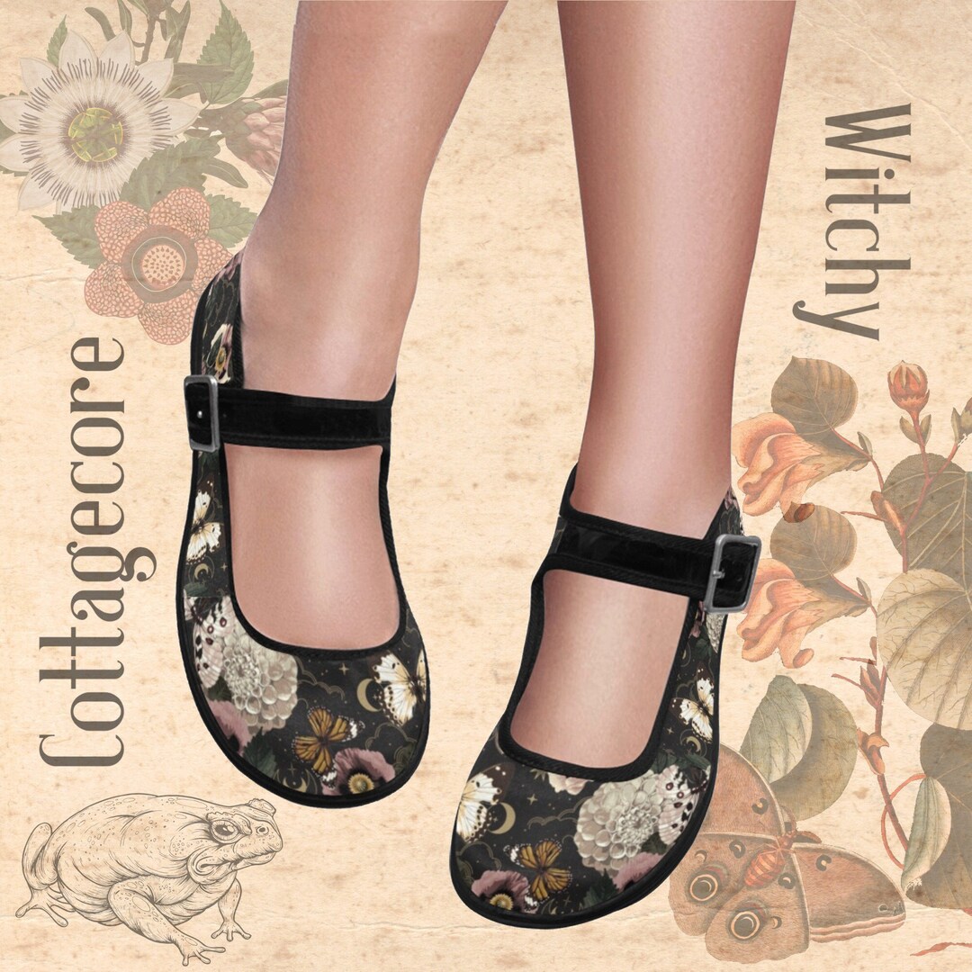 Cottagecore Witchy Mary Jane Shoes Moth Flowers Occult Shoes - Etsy