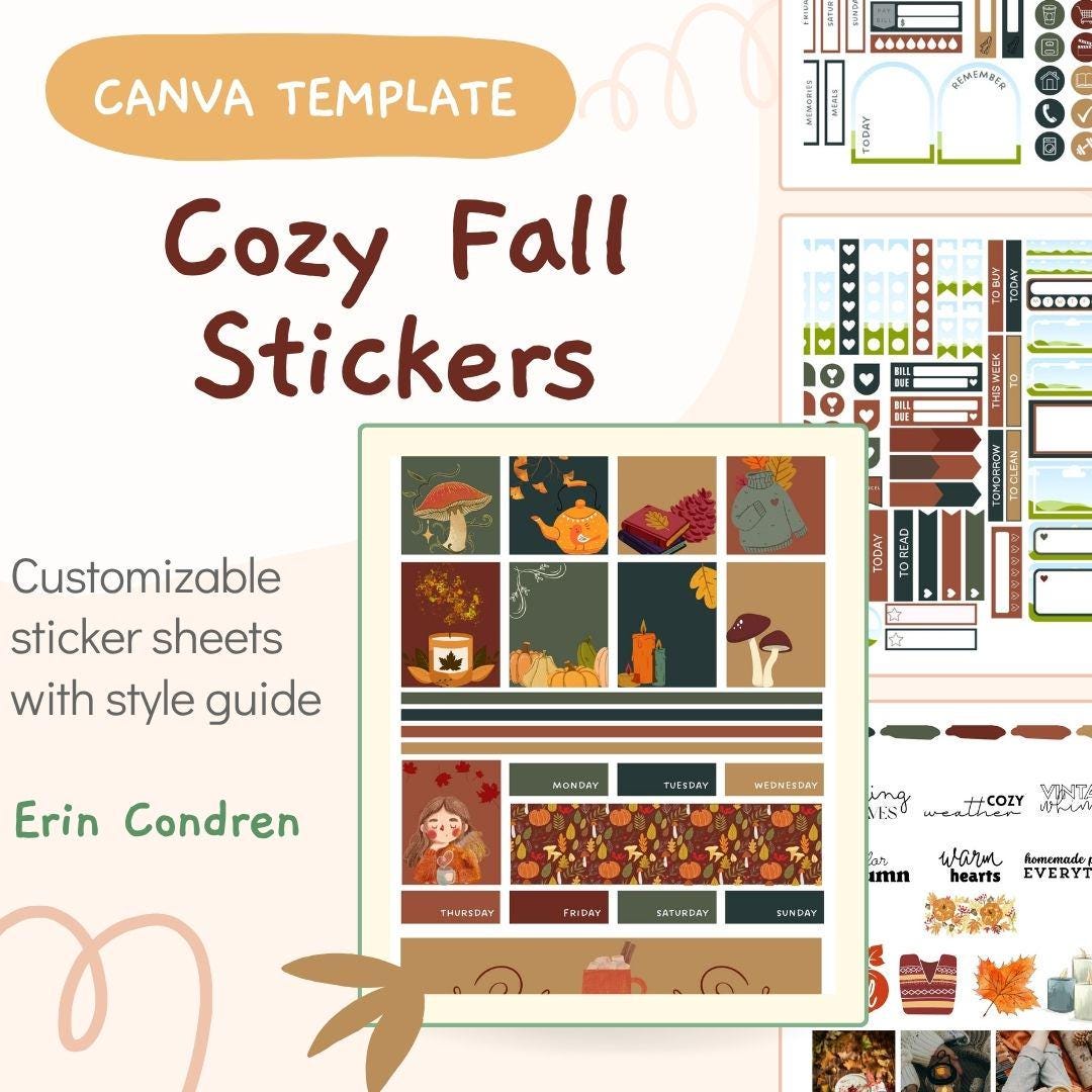 Cozy Fall - CANVA TEMPLATES for Planner Stickers- Journaling - Erin ...
