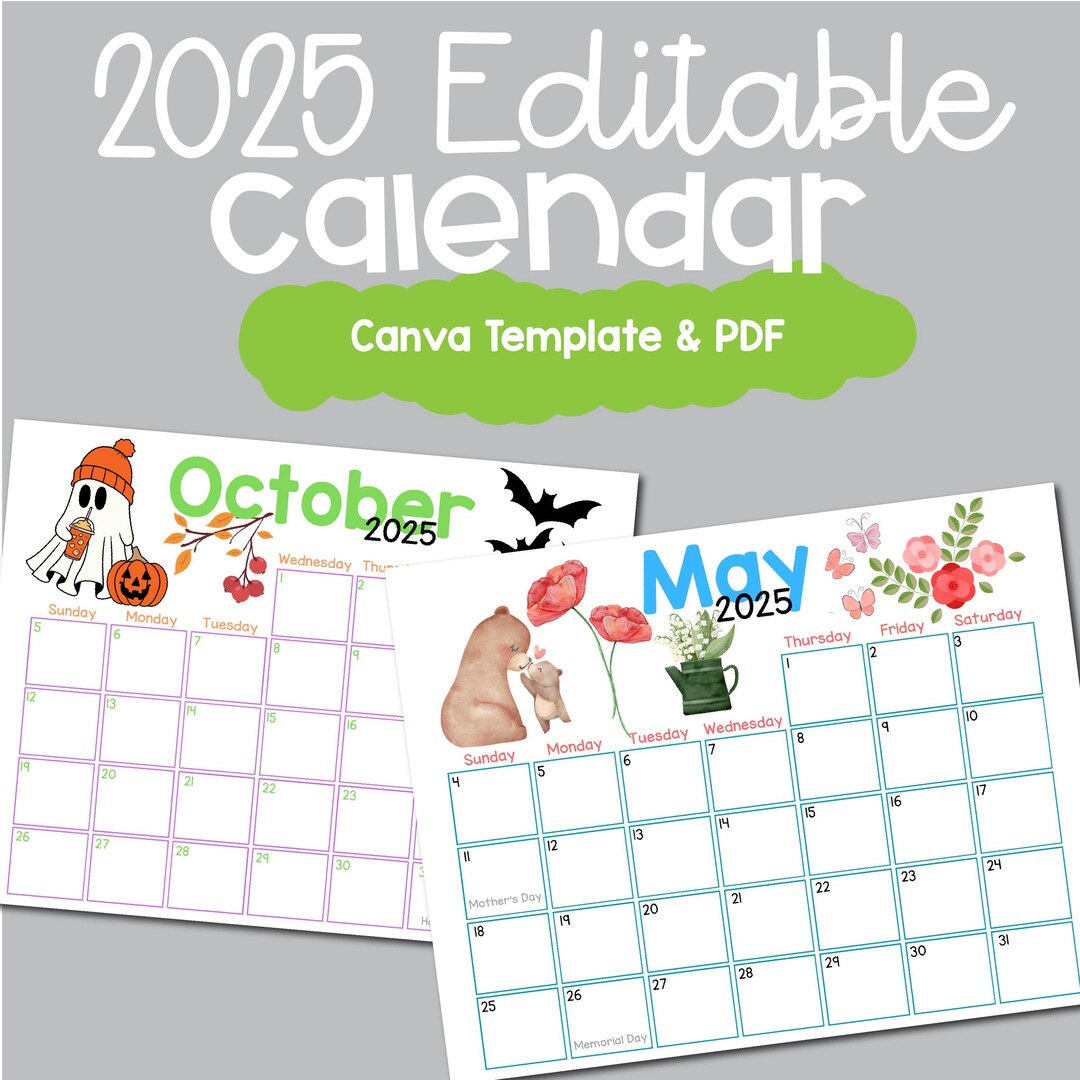 2025 Cute Kids Calendar Printable, Editable Calendar 2025, Kids Monthly ...