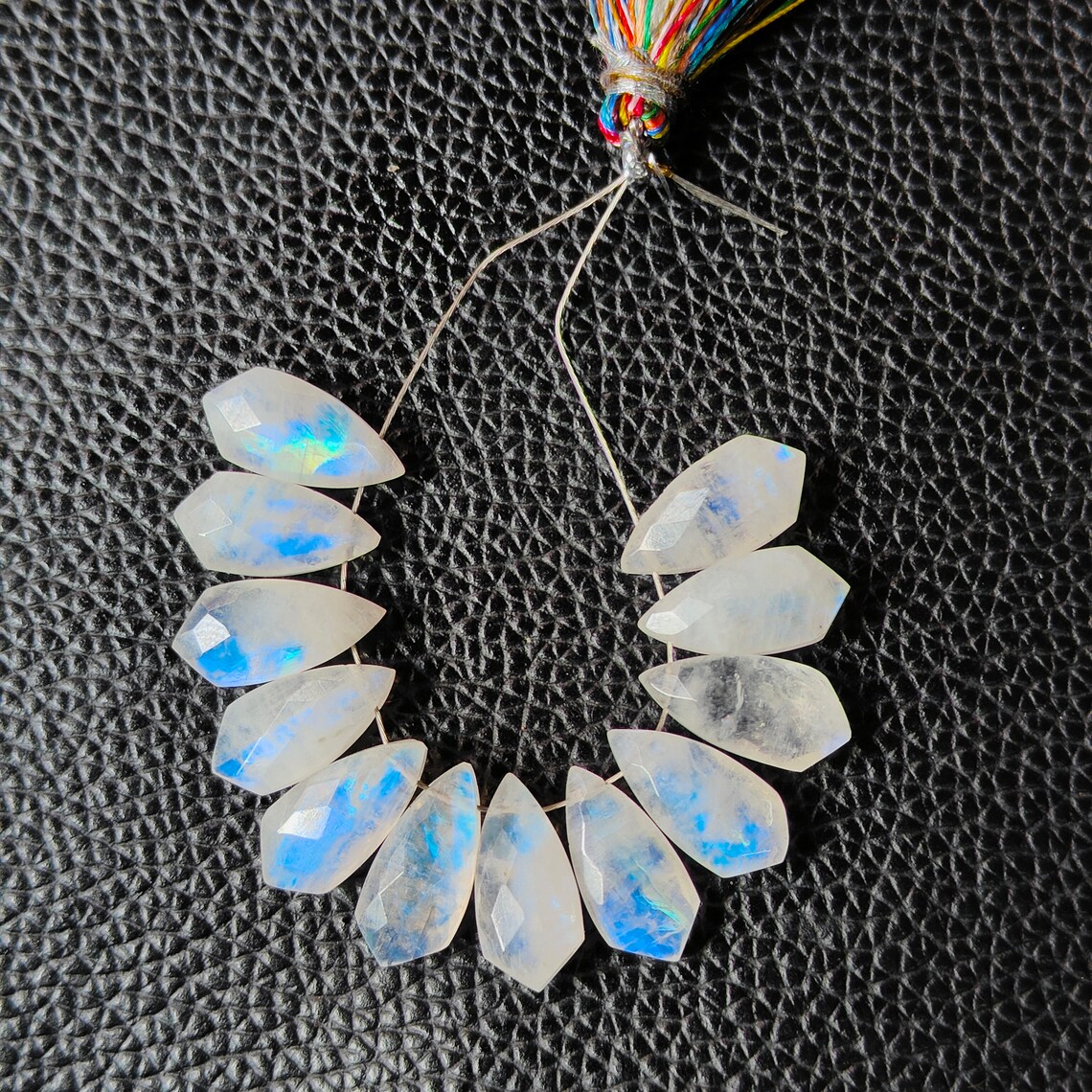 Blue Flashy Rainbow Moonstone Briolette Strad Gemstone Size 15x7 MM 10 ...