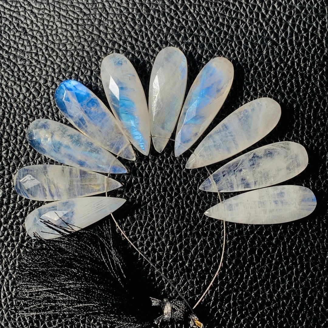 Blue Flashy Rainbow Moonstone Briolette Strad Gemstone Size 30x10 MM 10 ...