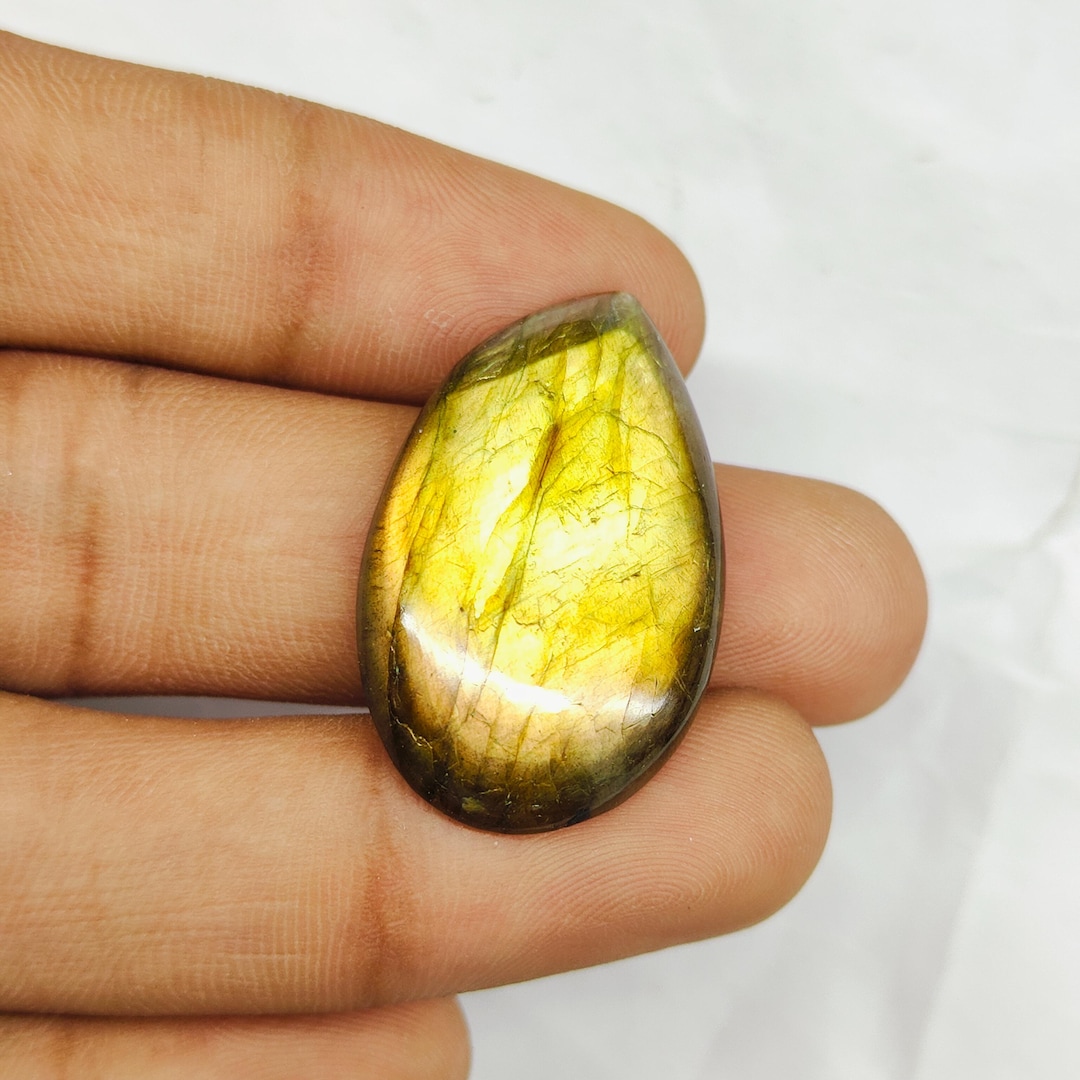 Rarest Yellow Flashy Labradorite Cabochon Size 32x20x5 MM Gorgeous ...