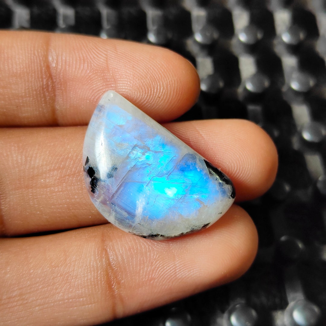 Full Blue Flashy Black Spot Rainbow Moonstone Smooth Cabochon Gemstone ...