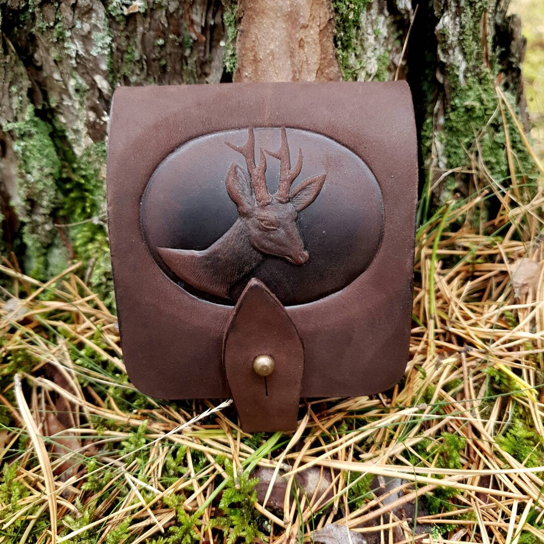 Leather Cartridge Holder, Dark Brown Ammo Pouch, Roe Deer Design - Etsy