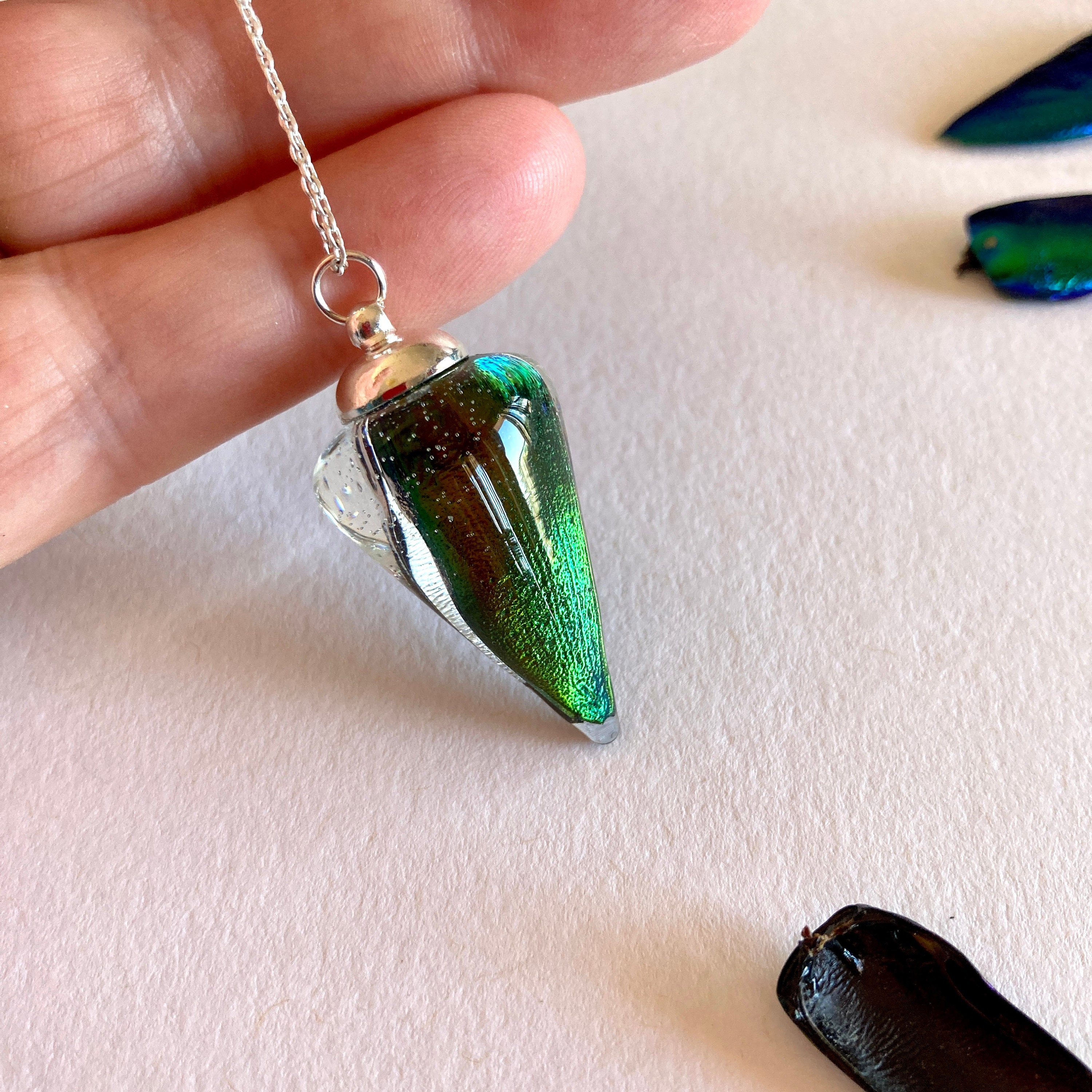 Green Pendulum Jewel Beetle Wing Case in Resin - Etsy