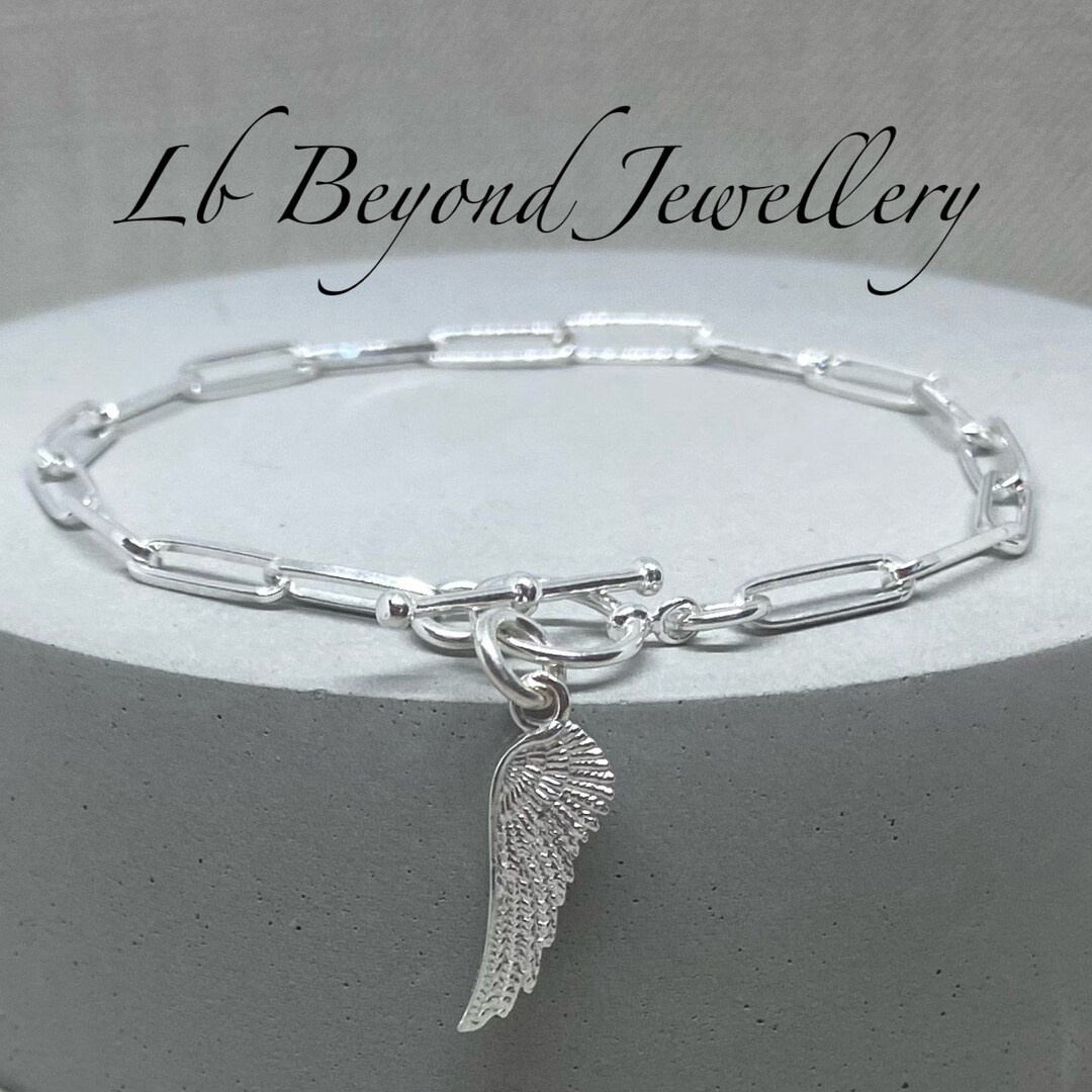 Sterling Silver 925 Chain Bracelet With Angel Wing Charm,paperclip ...