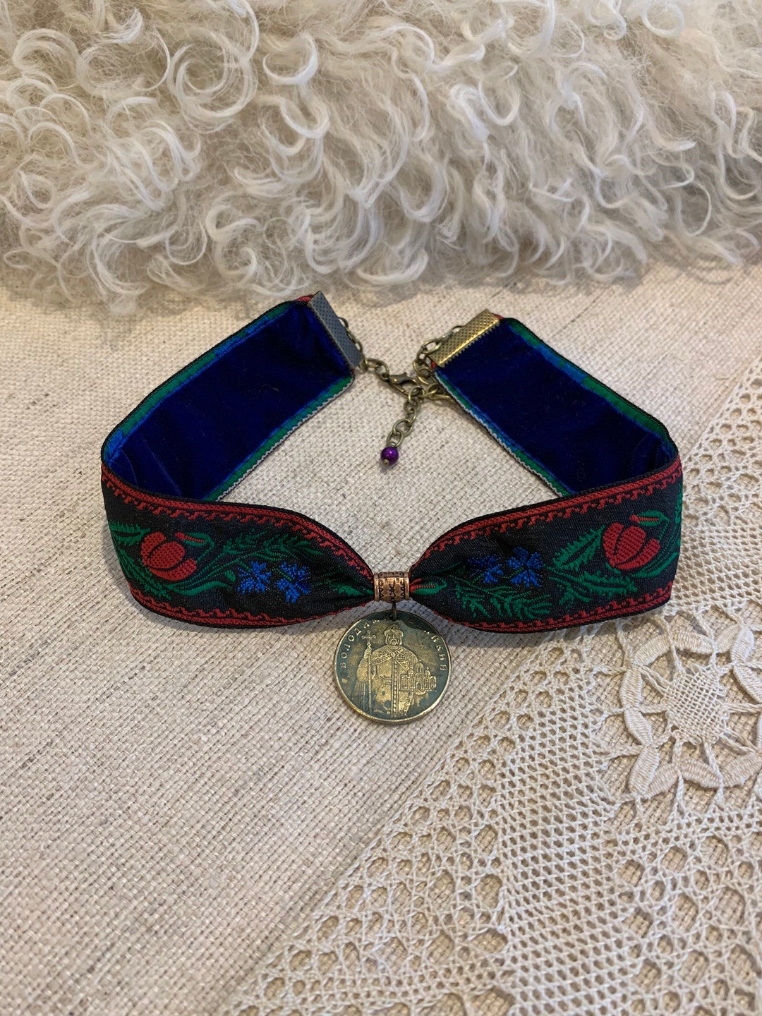 Traditional Ukrainian Necklace Embroidery Choker Hryvna Coin Necklace ...