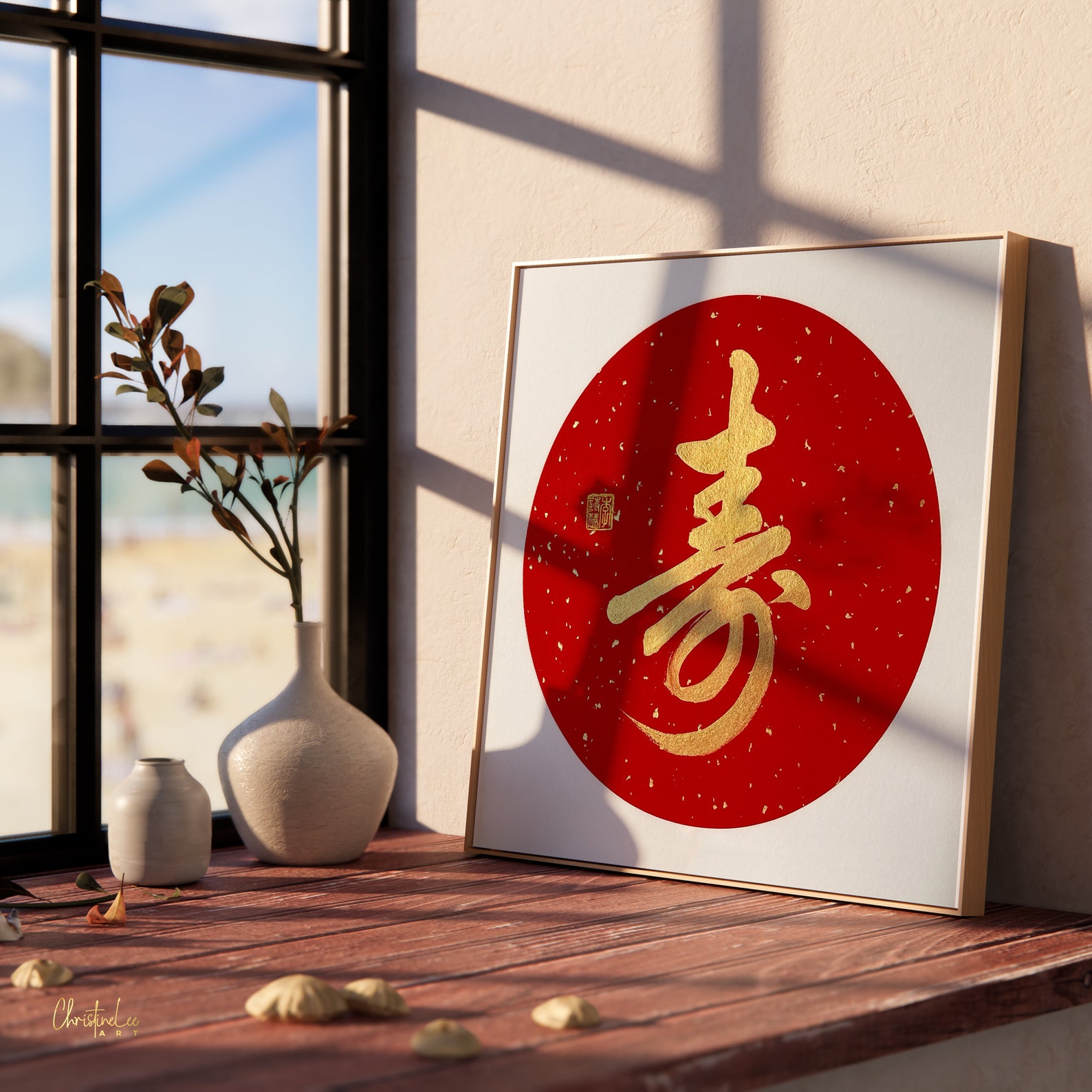 Longevity Original Painting 壽 Longevity Wall Art Long Life Wall Art ...